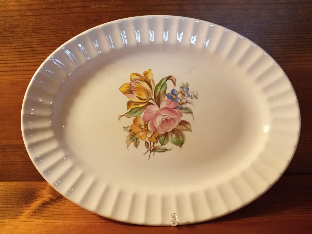 EDWIN KNOWLES PLATTER / Chop Plate Peonies and Flowers Semi Vitreous ...