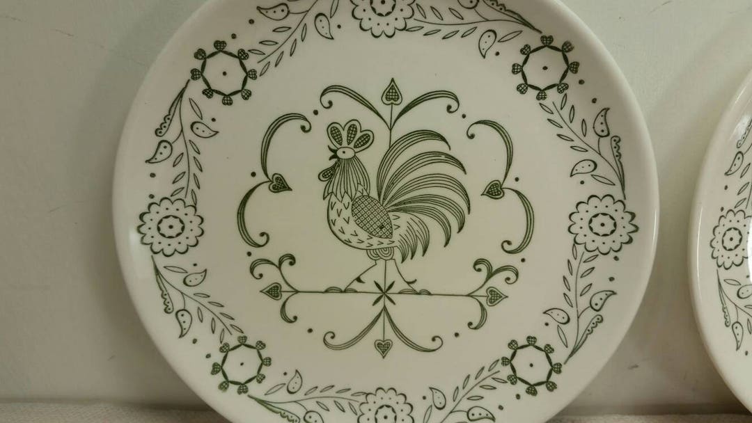 SCIO POTTERY 6 Dessert Plate 1 Rooster Weathervane Collectible Pattern ...