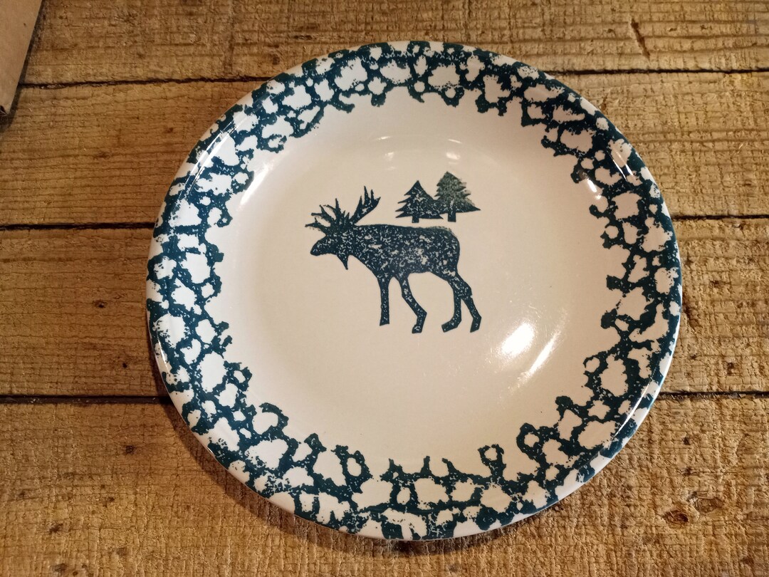 TIENSHAN "moose Country" Dinner Plate Folk Craft Spongeware Hand ...