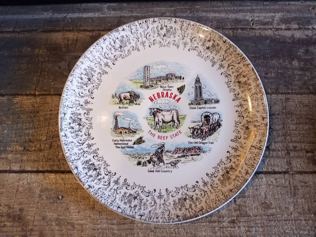 NEBRASKA SOUVENIR PLATE "the Beef State" Vintage 1970s-80s in Excellent ...