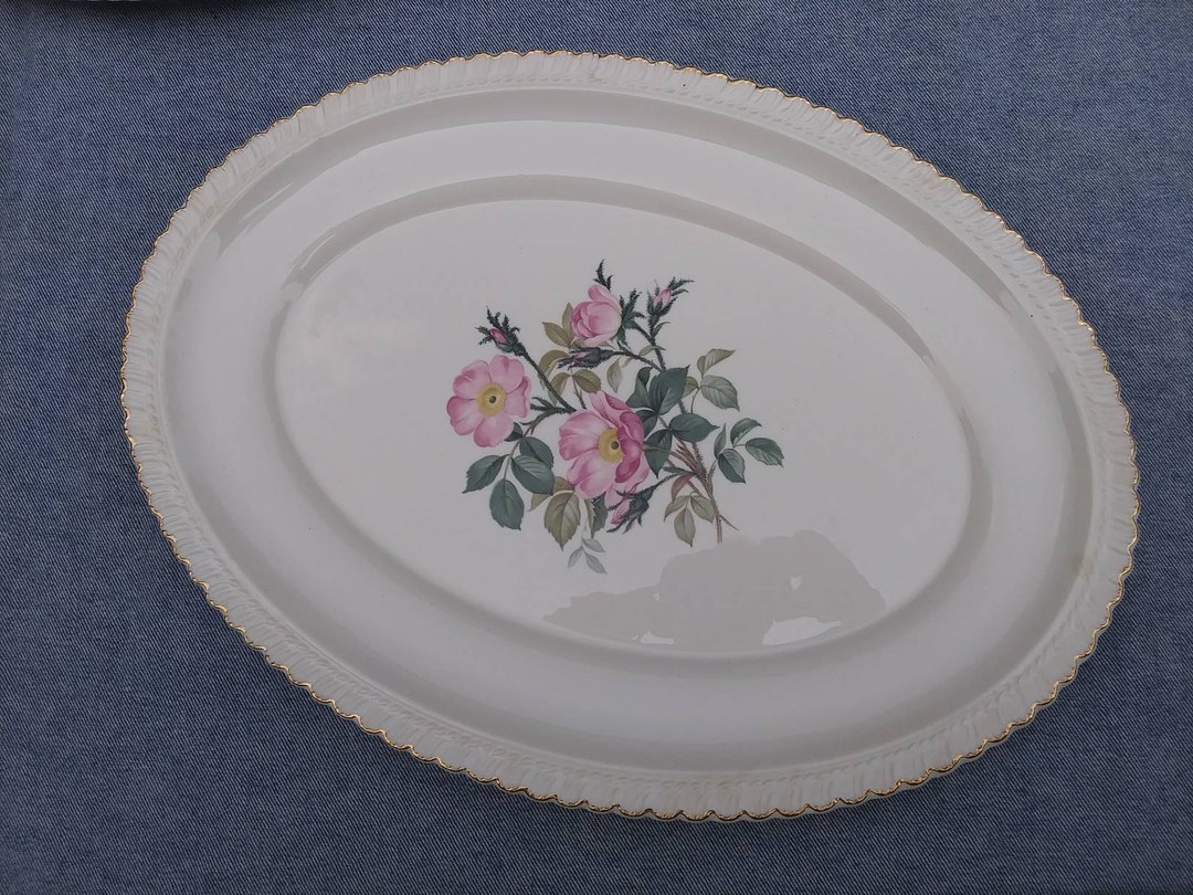 HARKER "wild Rose" Royal Gadroon Large Serving Platter Vintage 22kt ...
