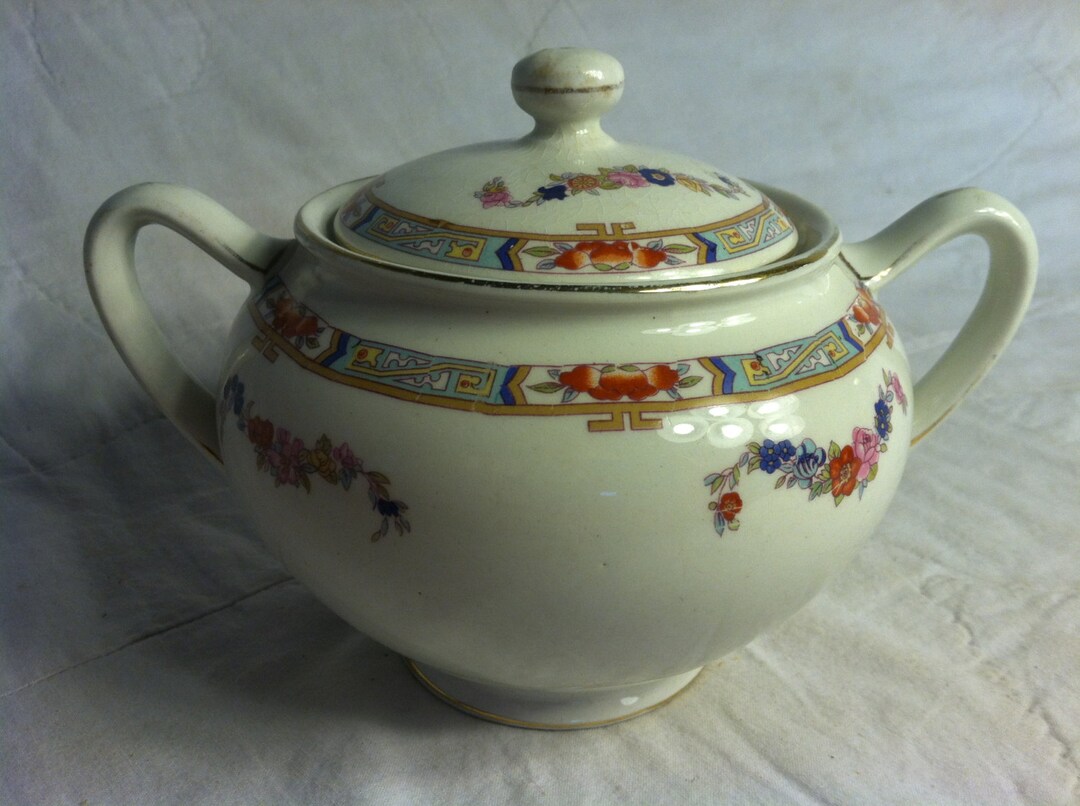 FURNIVALS DECORATIVE POT / Soup Bowl With Lid Vintage Oriental Mid ...