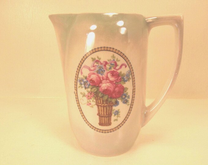BAVARIAN LUSTERWARE PITCHER Antique Rose Transfer Great Condition and ...