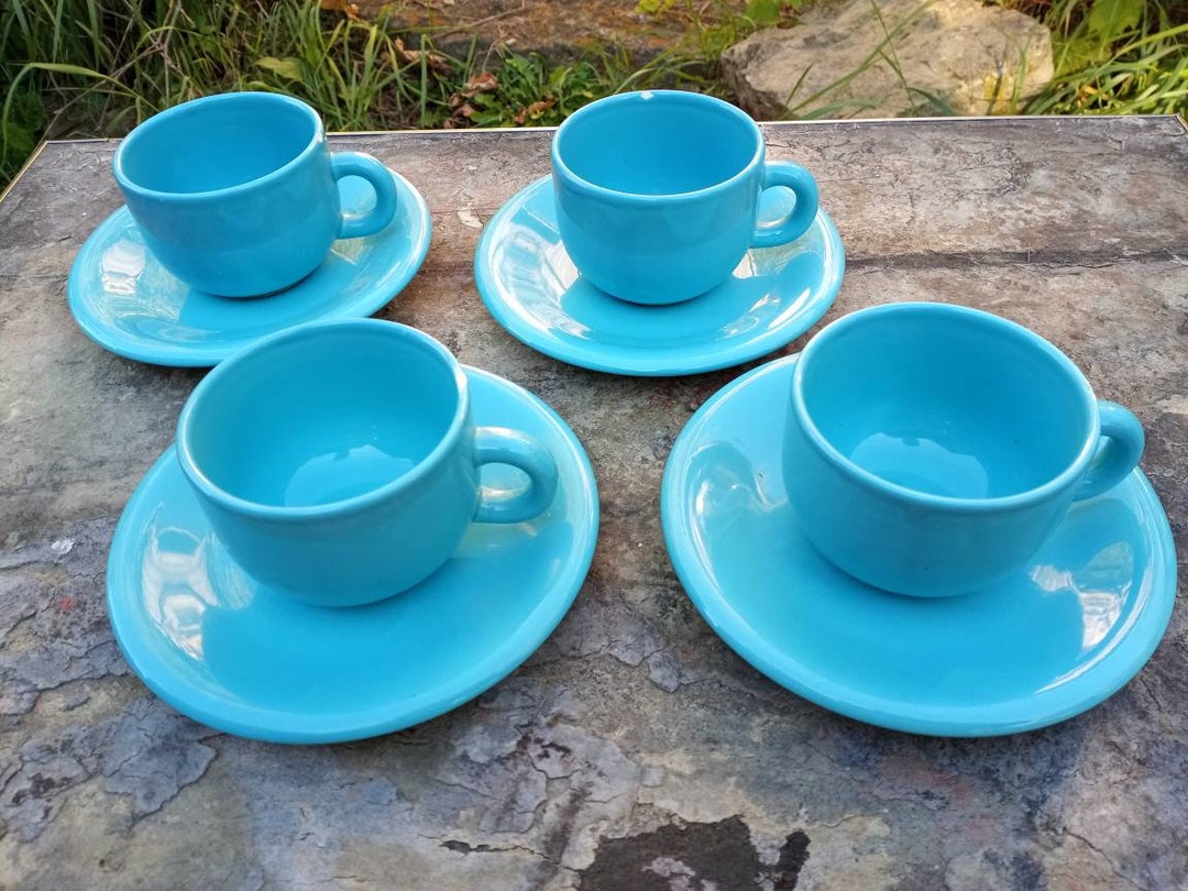 PRIMULA MUG and Saucer SET (4) Decorata a Mano Made in Italy Turquoise ...