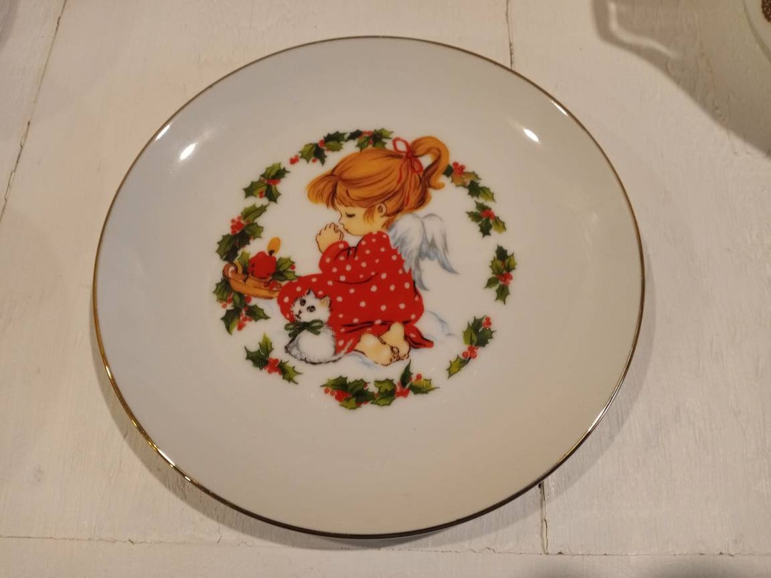 JASCO "christmas Plate" Praying Angel Girl Collectible Fine Porcelain ...