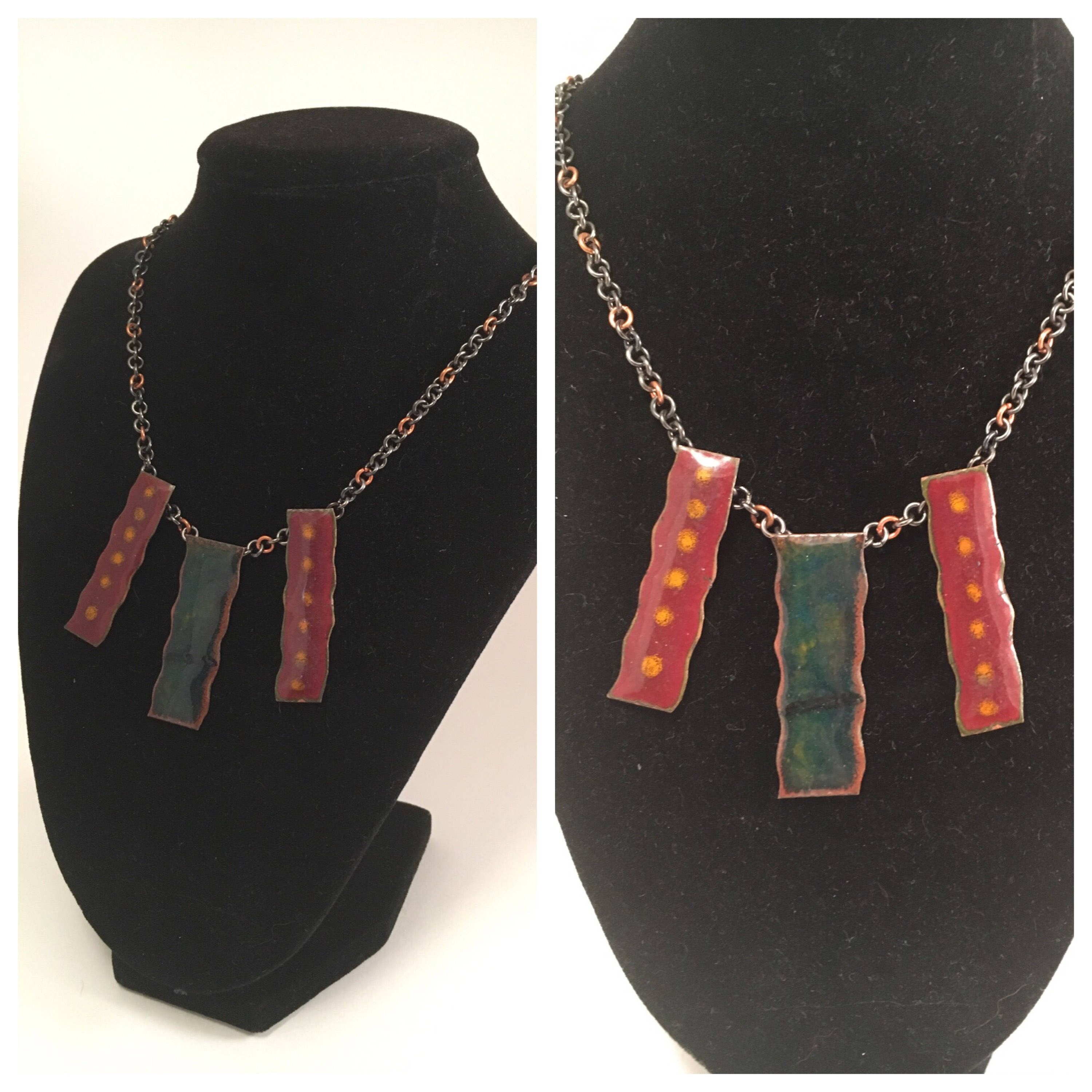 Enameled Pendants on Copper Chain - Etsy