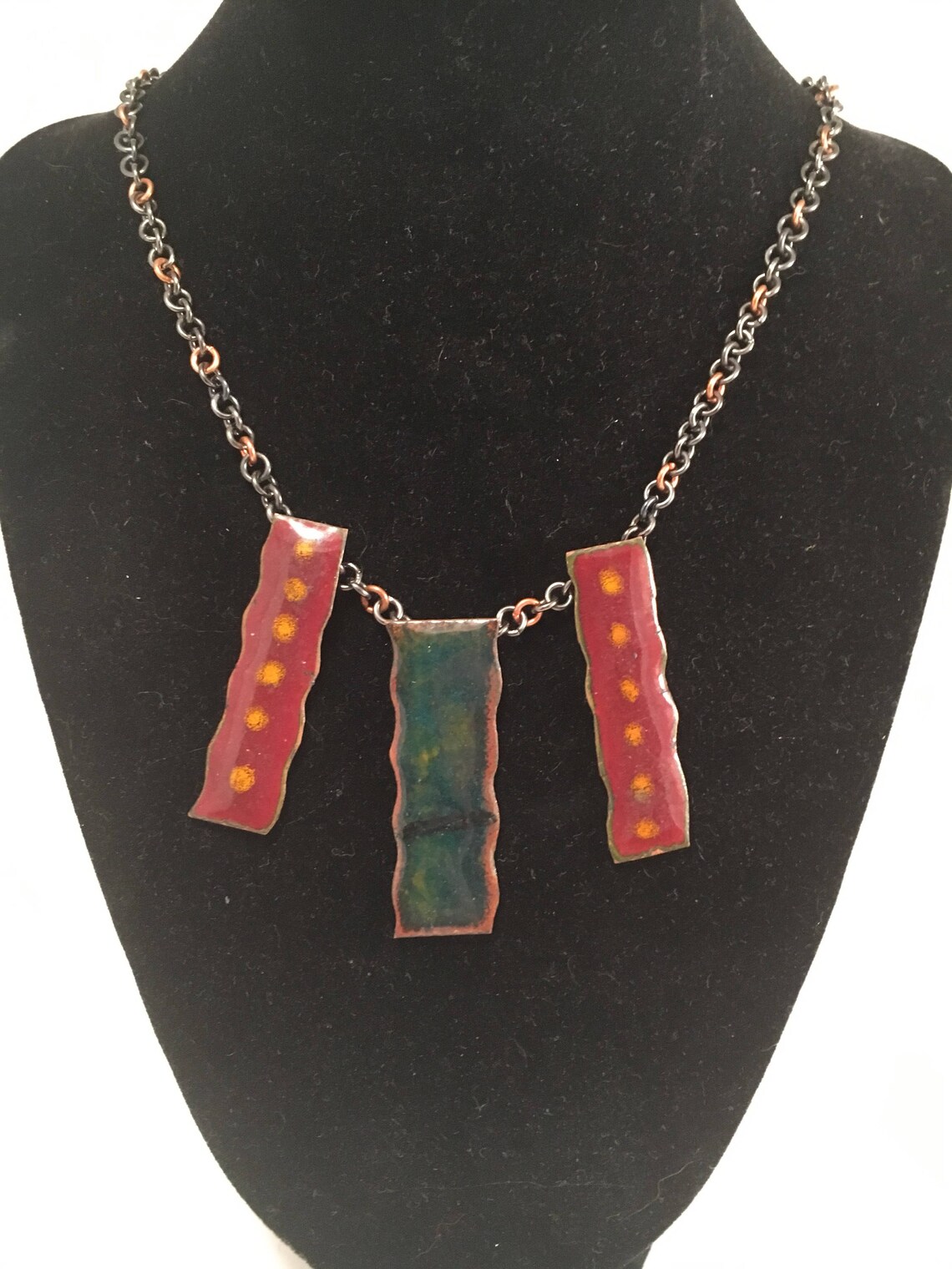 Enameled Pendants on Copper Chain - Etsy