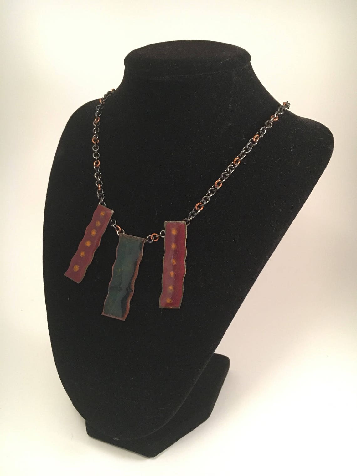 Enameled Pendants on Copper Chain - Etsy