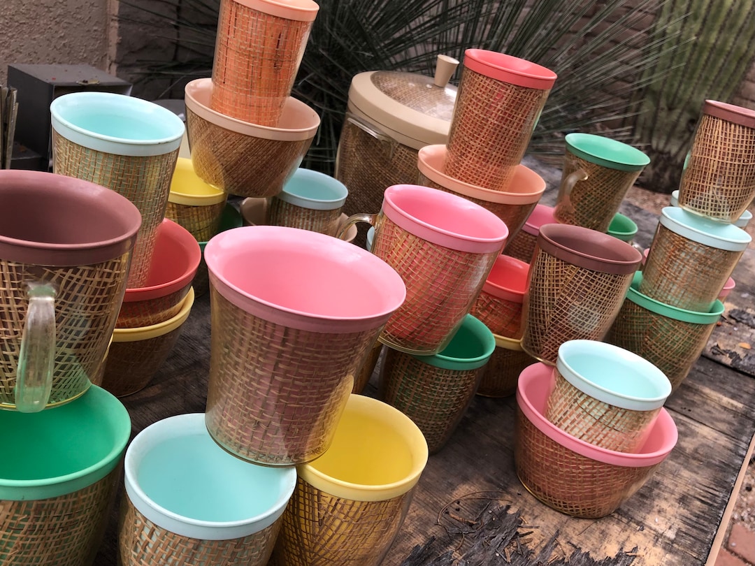 Vintage Raffiaware 36 Piece Raffia Ware Set Mod Serving Set Tumblers ...