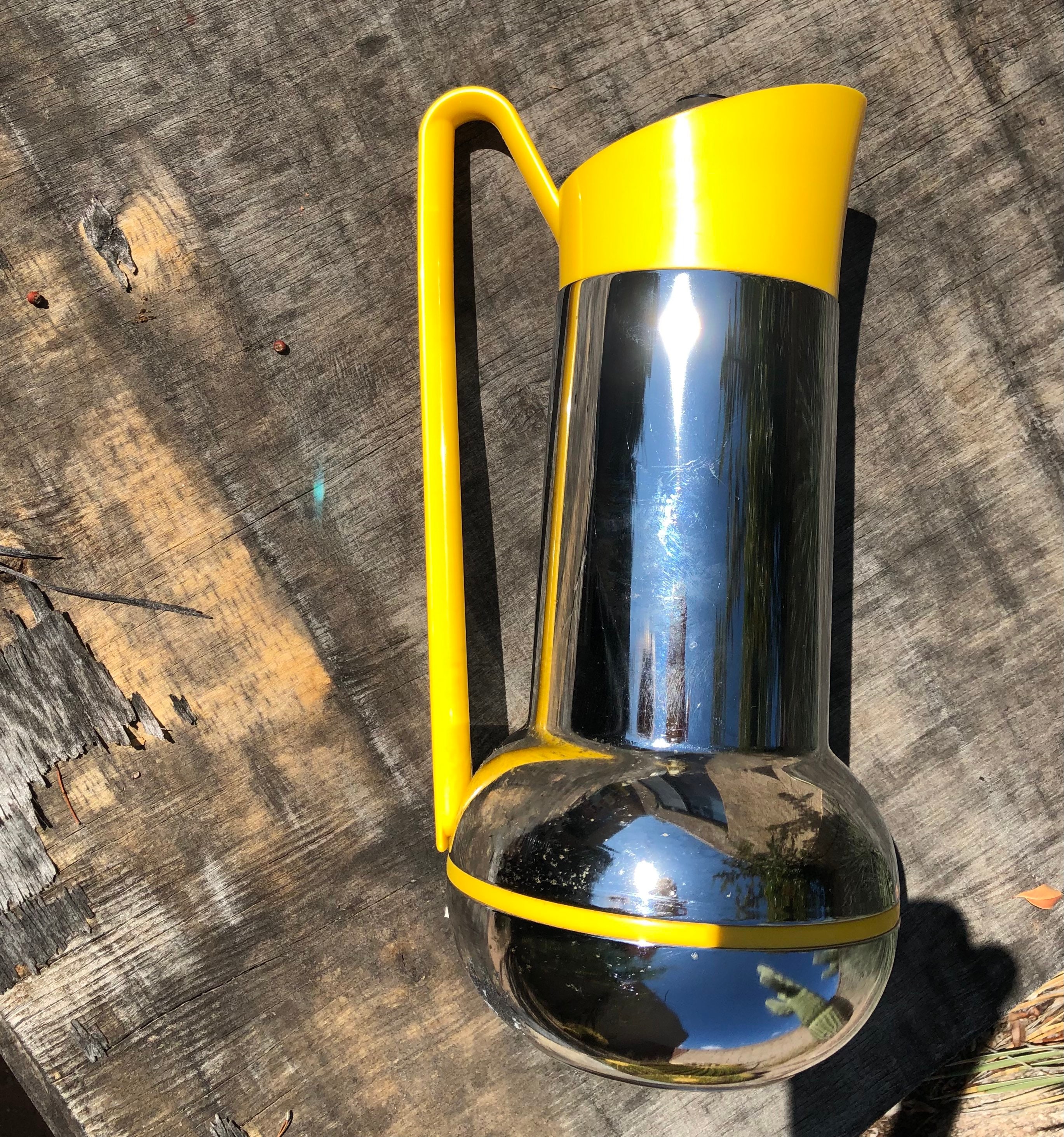 Vintage Chrome Thermos, 80s Mod Hot Cold Barware Carafe, Yellow Chrome ...