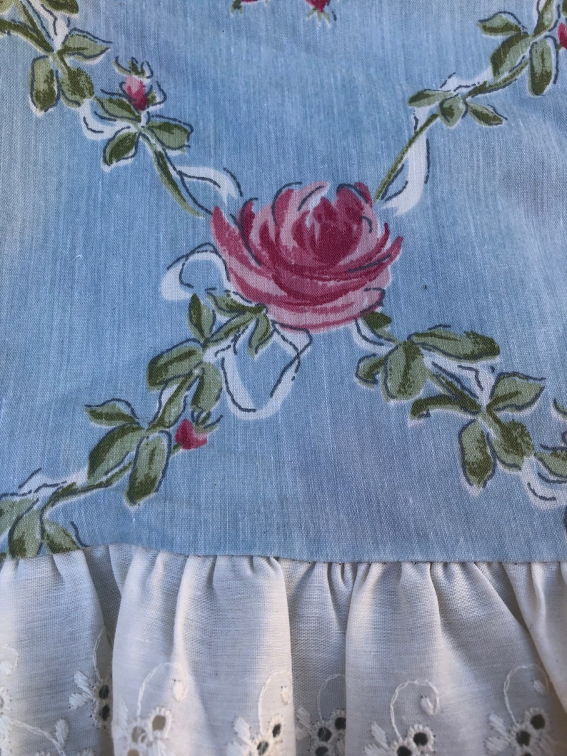 Vintage Vera Neumann Sheet Floral Rose Ruffle Eyelet Bedding Full Flat ...