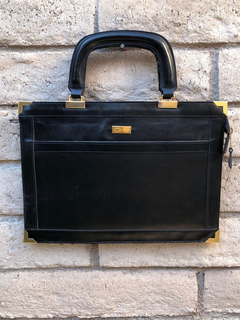Vintage Leather Portfolio Document Case Envelope Case 80s 90s Black ...