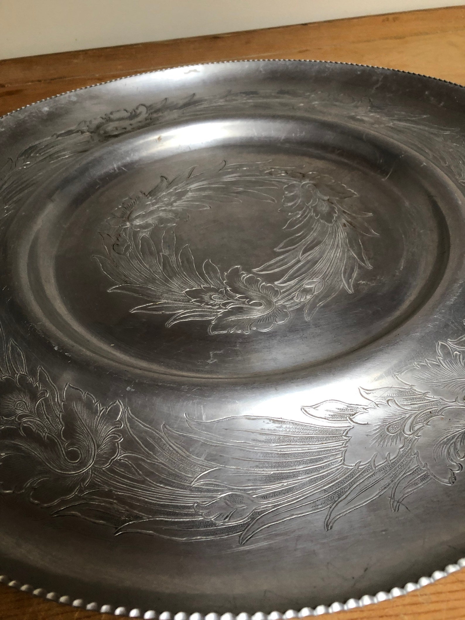 Vintage Hand Forged Metal Serving Tray Floral Embossed Hammered ...
