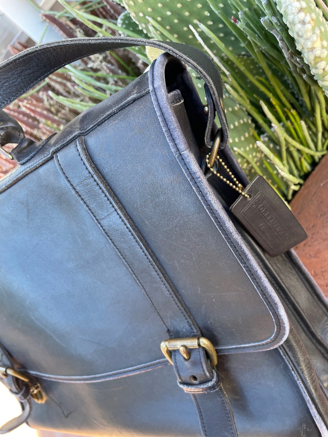 Vintage Coach STYLE Leather Laptop Bag 80s Black Leather Messenger ...