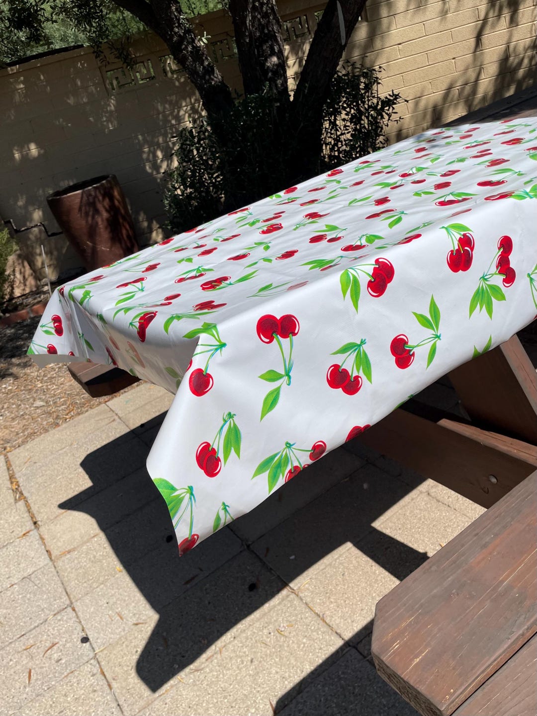 Vintage Oilcloth With Cherries, Oilcloth Tablecloth Picnic STYLE Ground ...