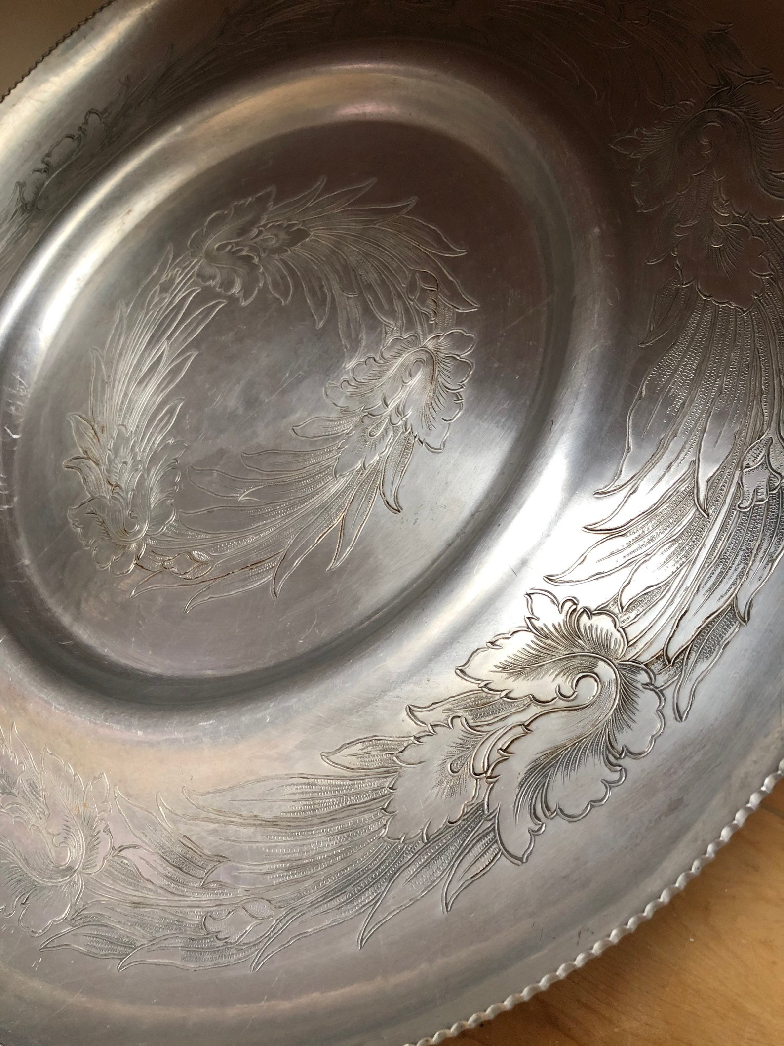 Vintage Hand Forged Metal Serving Tray Floral Embossed Hammered ...