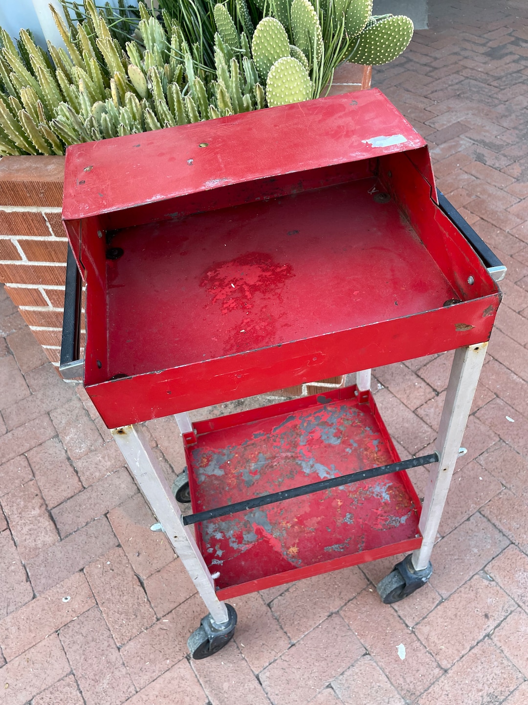 Vintage Industrial Cart Red Steel Rolling Cart Utility Cart Storage ...