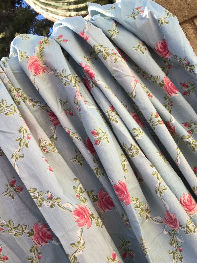 Vintage Vera Neumann Sheet Floral Rose Ruffle Eyelet Bedding Full Flat ...
