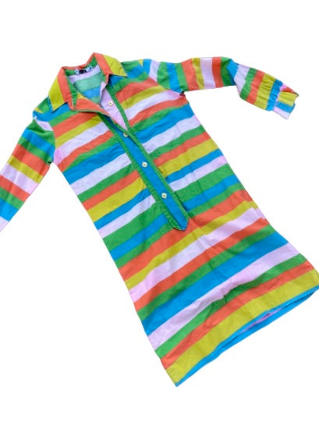 Vintage Mod Shirt Dress, 70s Rainbow Stripe Cotton Mini Midi Shirt ...