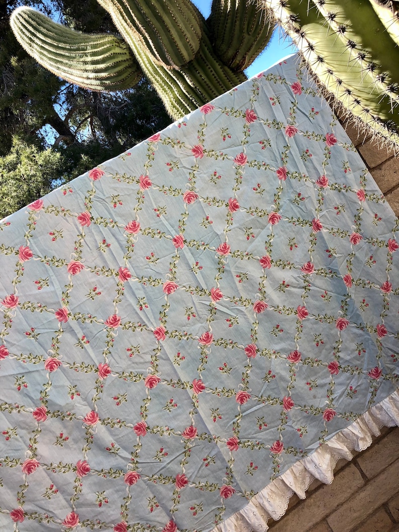 Vintage Vera Neumann Sheet Floral Rose Ruffle Eyelet Bedding Full Flat ...