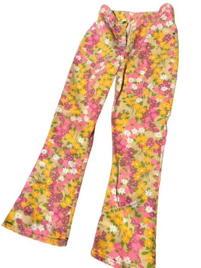 Vintage Bell Bottom Flower Power Jeans Kids 70s Hippie Floral Flair ...