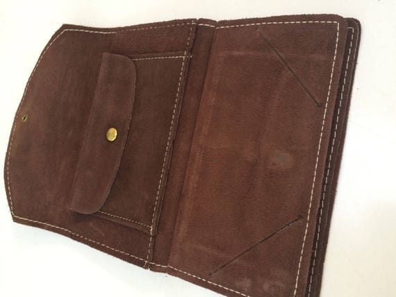 Vintage 70s suede wallet mod checkbook cover trifold … - Gem