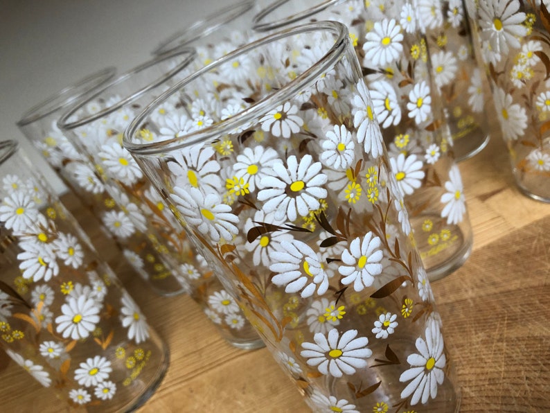 Vintage Barware Glass Set Culver Ltd Daisy Painted Enamel 22k Gold Leaf ...