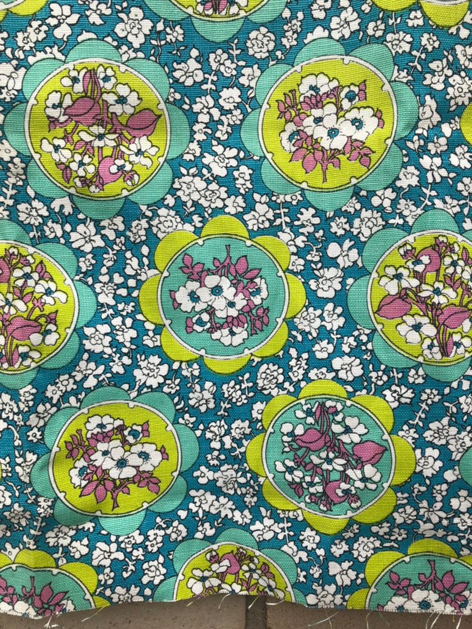 Vintage Flower Power Fabric, Mod Floral Upholstery Fabric Floral ...