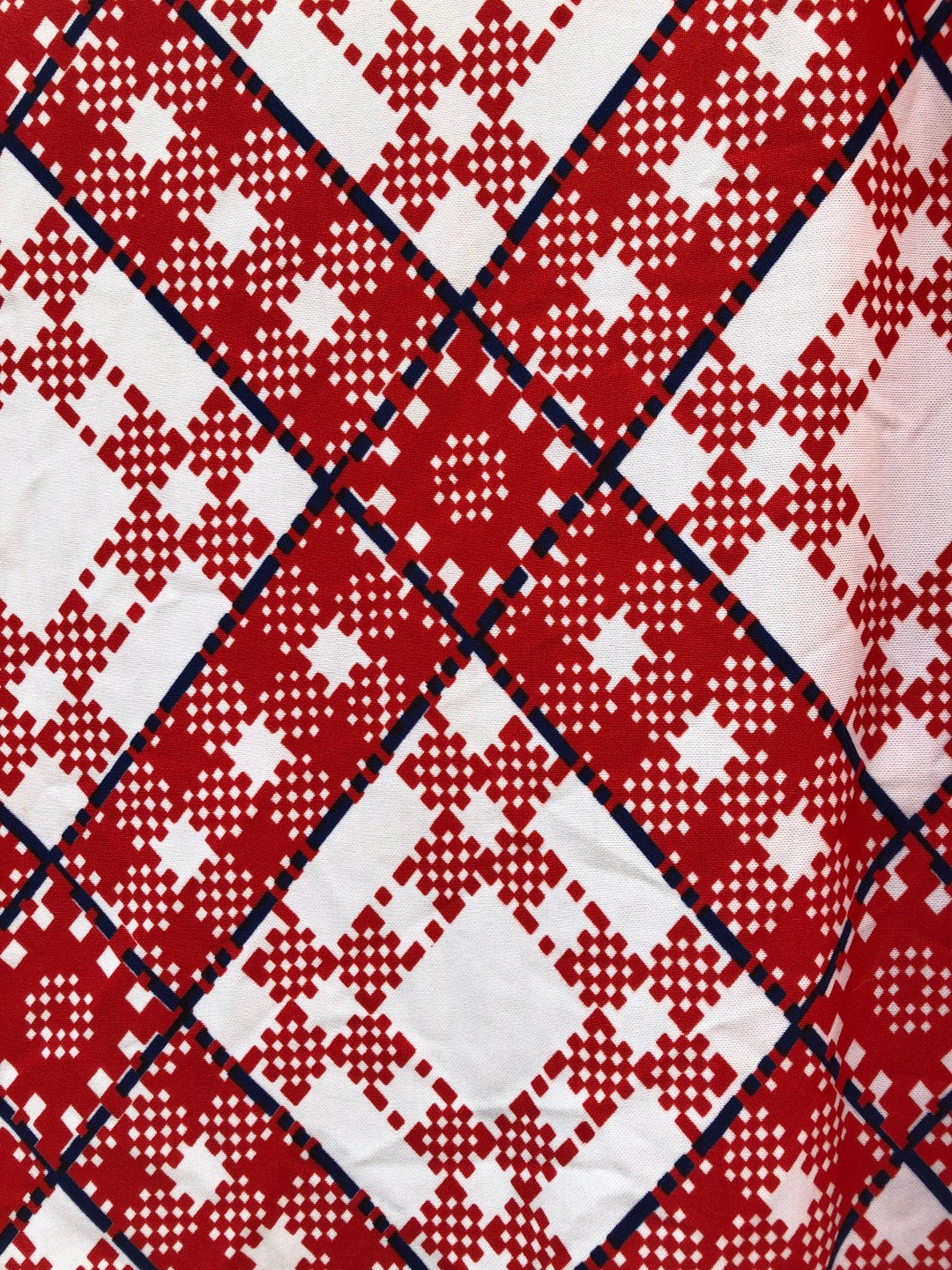 Vintage Checkerboard Fabric 70s Red White Plaid Graphic Fashion Fabric ...