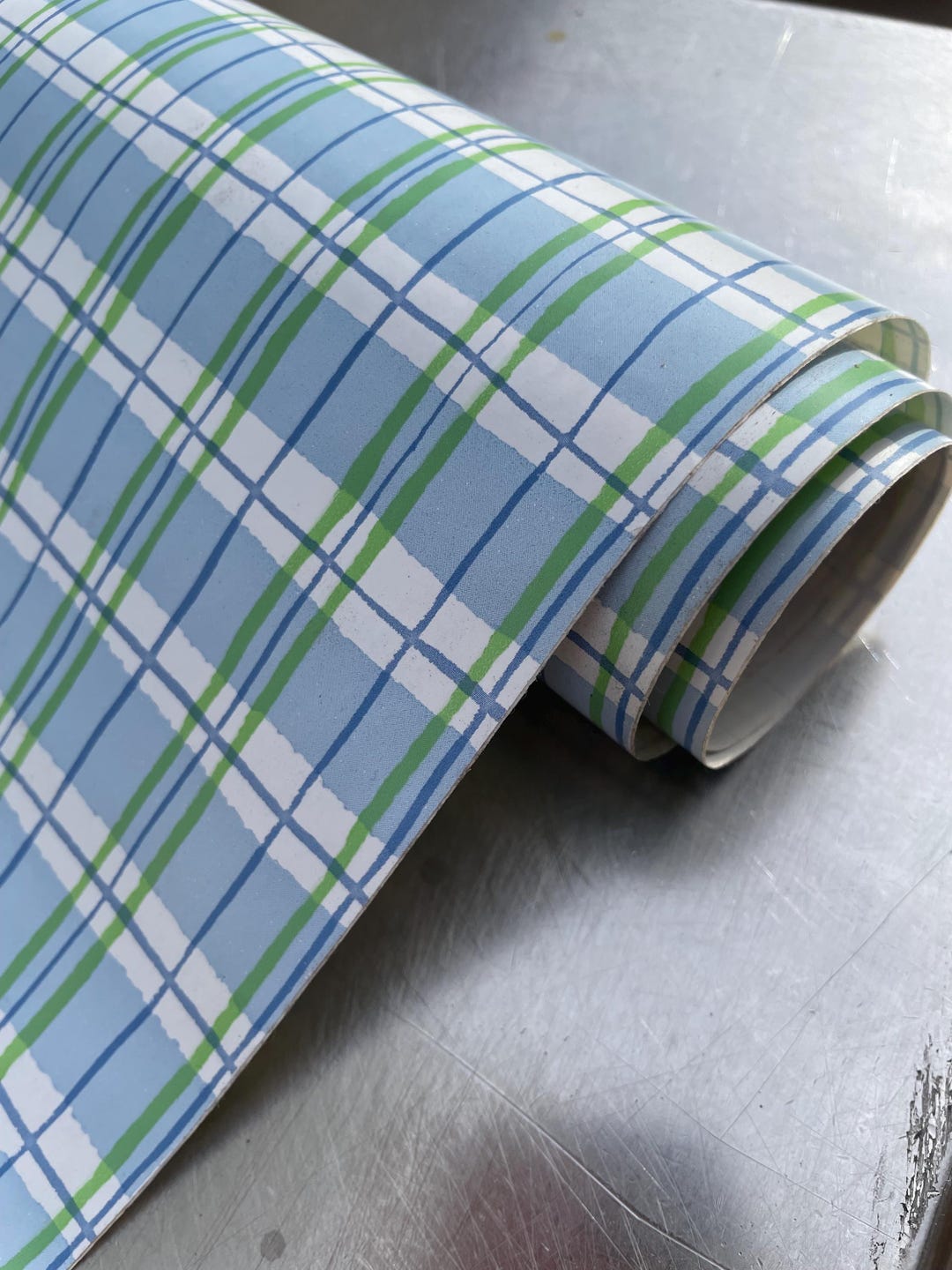 Vintage Plaid Striped Contact Paper Blue Green White Wallpaper Drawer ...