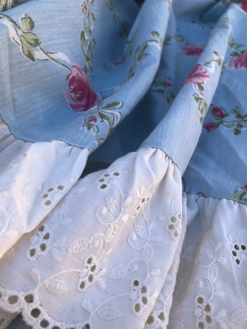 Vintage Vera Neumann Sheet Floral Rose Ruffle Eyelet Bedding Full Flat ...