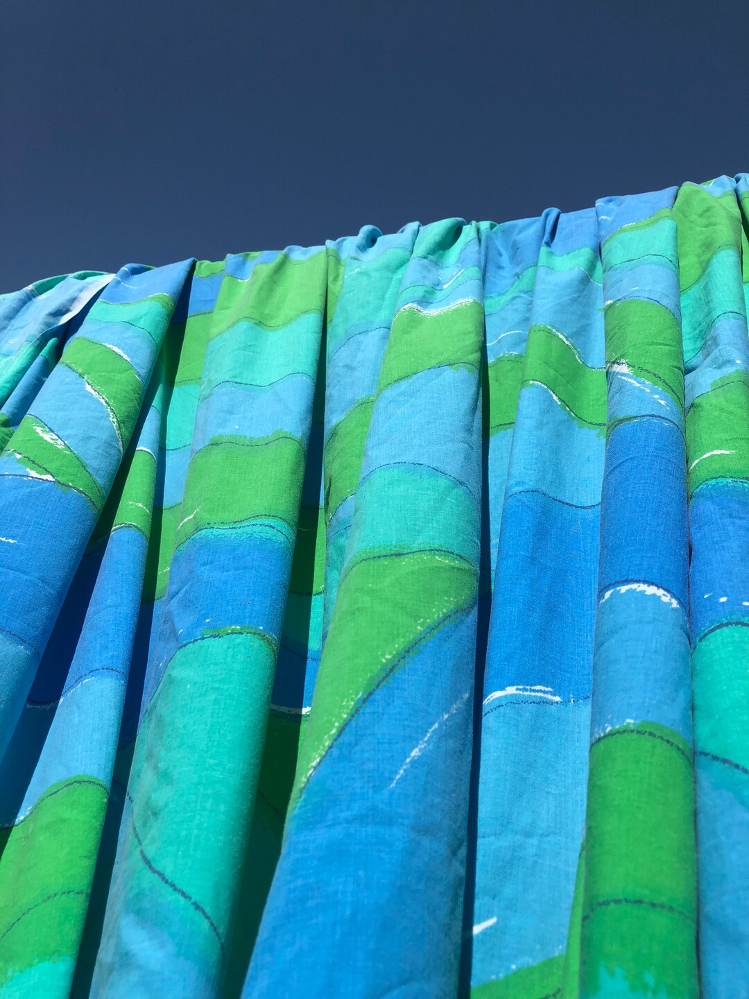 Vintage Vera Neumann Flat Sheet Water Works Green Blue Abstract Wavy ...