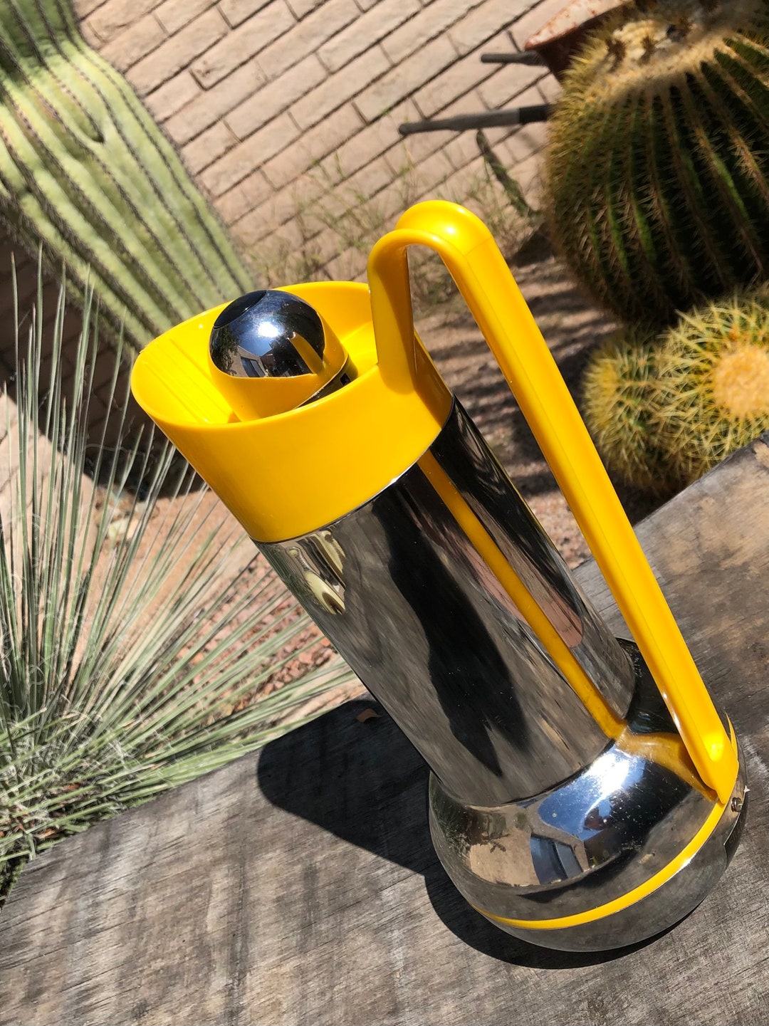 Vintage Chrome Thermos, 80s Mod Hot Cold Barware Carafe, Yellow Chrome ...