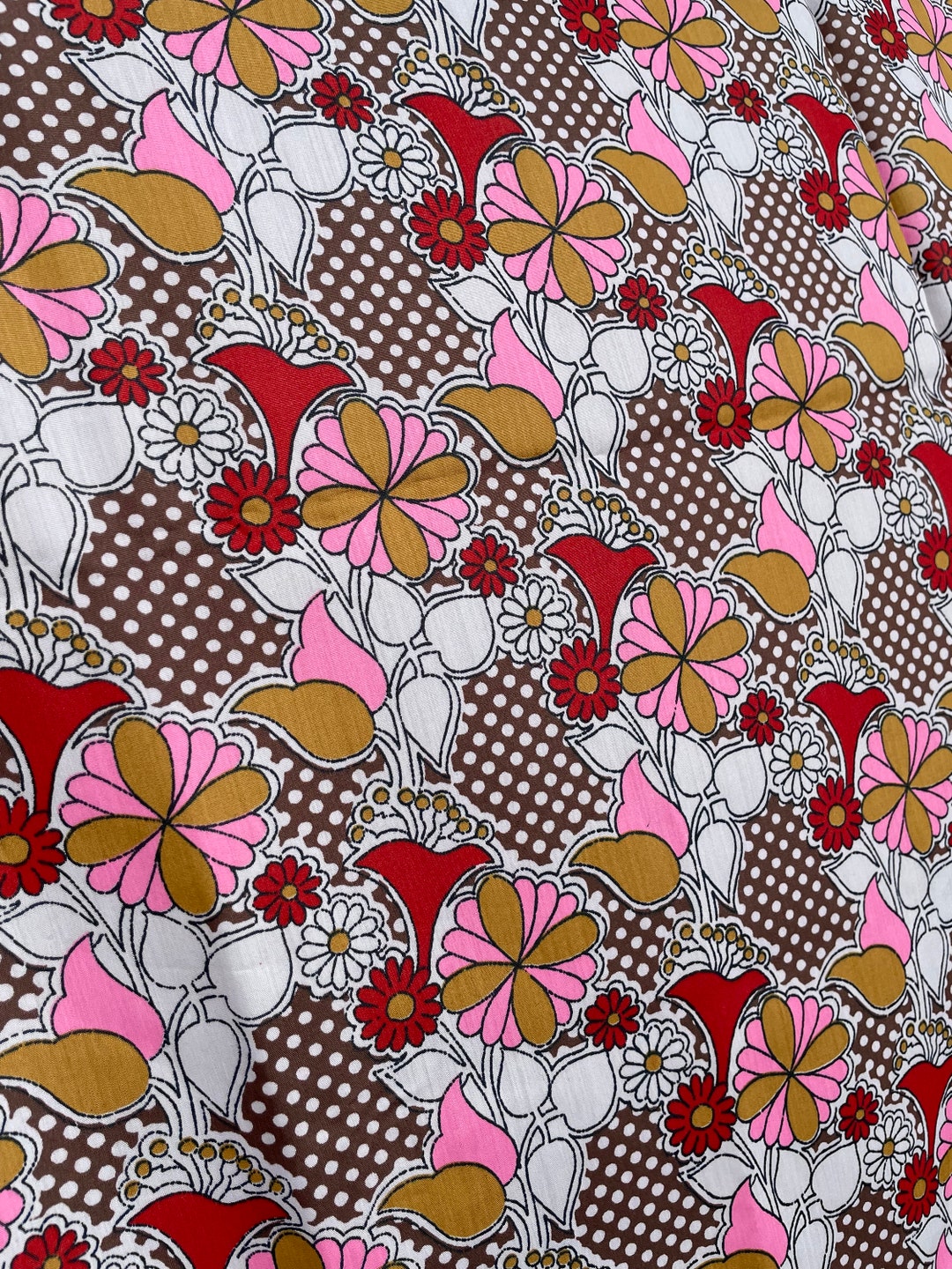 Vintage Flower Power Fabric Mod Floral Polka Dot Fashion Fabric 70s ...