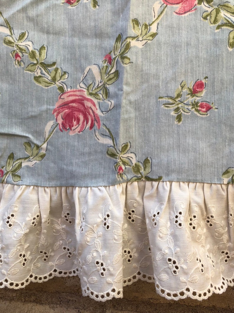 Vintage Vera Neumann Sheet Floral Rose Ruffle Eyelet Bedding Full Flat ...