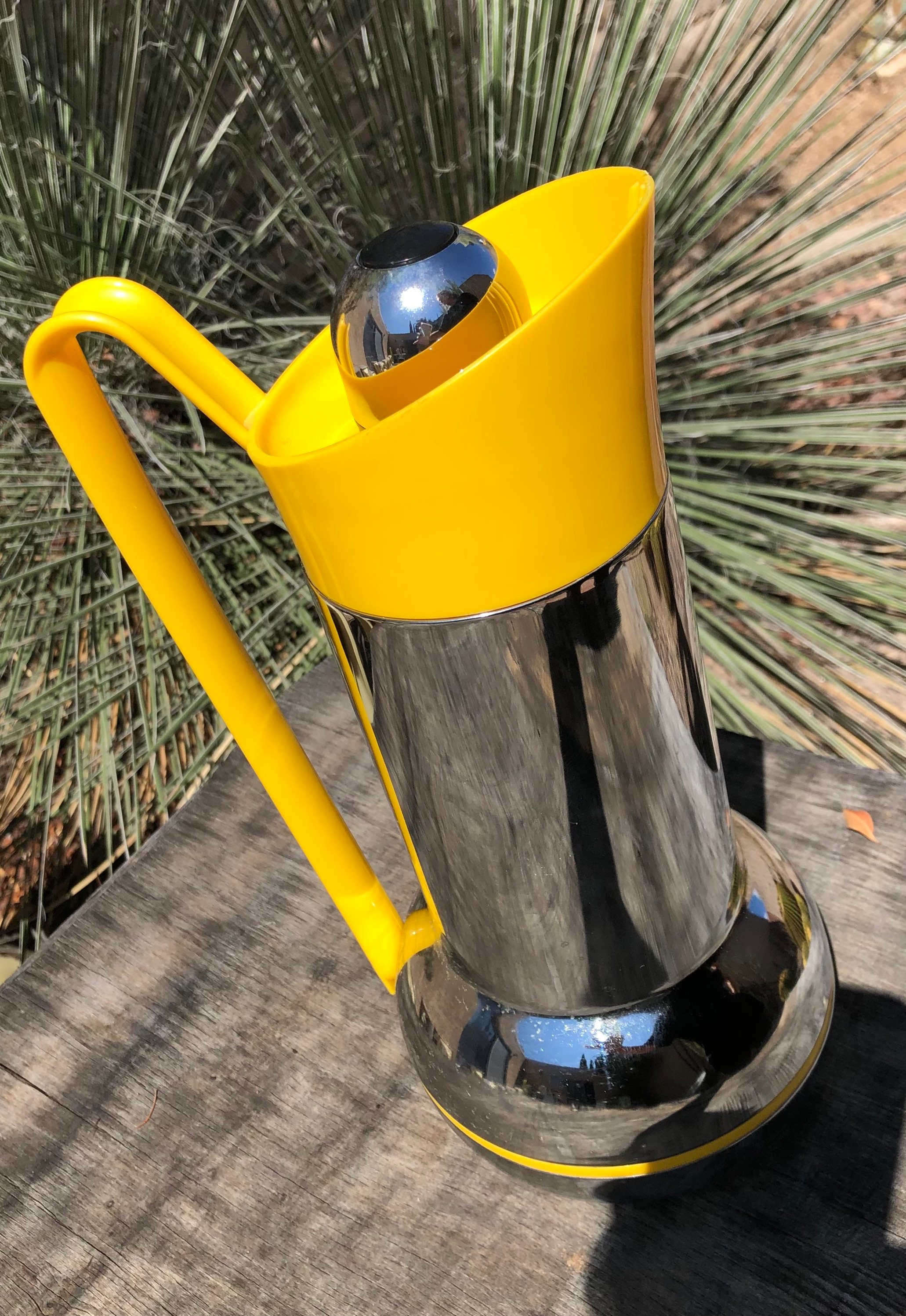 Vintage Chrome Thermos, 80s Mod Hot Cold Barware Carafe, Yellow Chrome ...