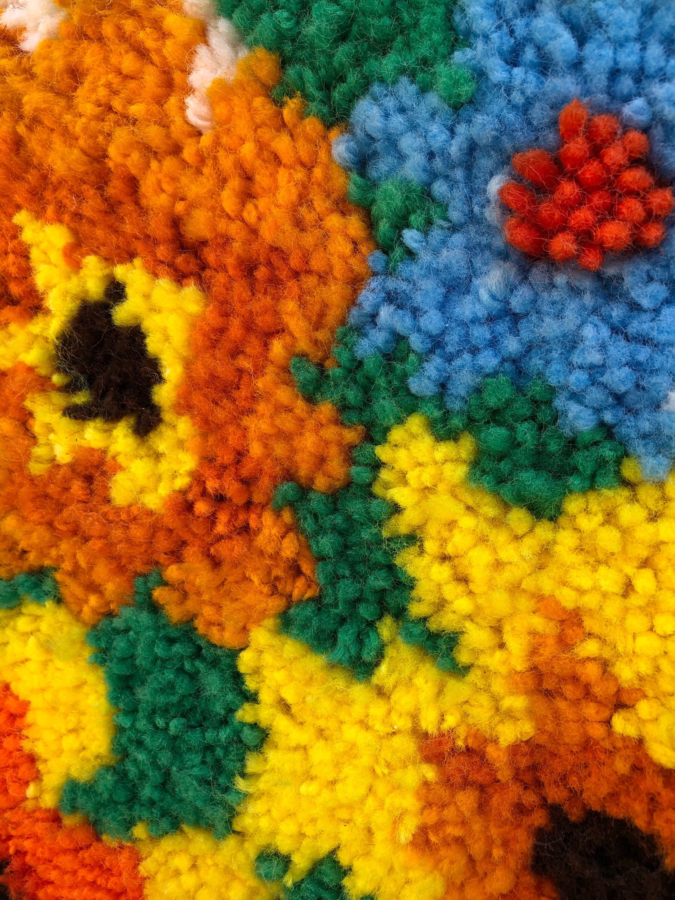 Vintage Latch Hook Wall Hanging Large Flower Power Hippie Rainbow ...