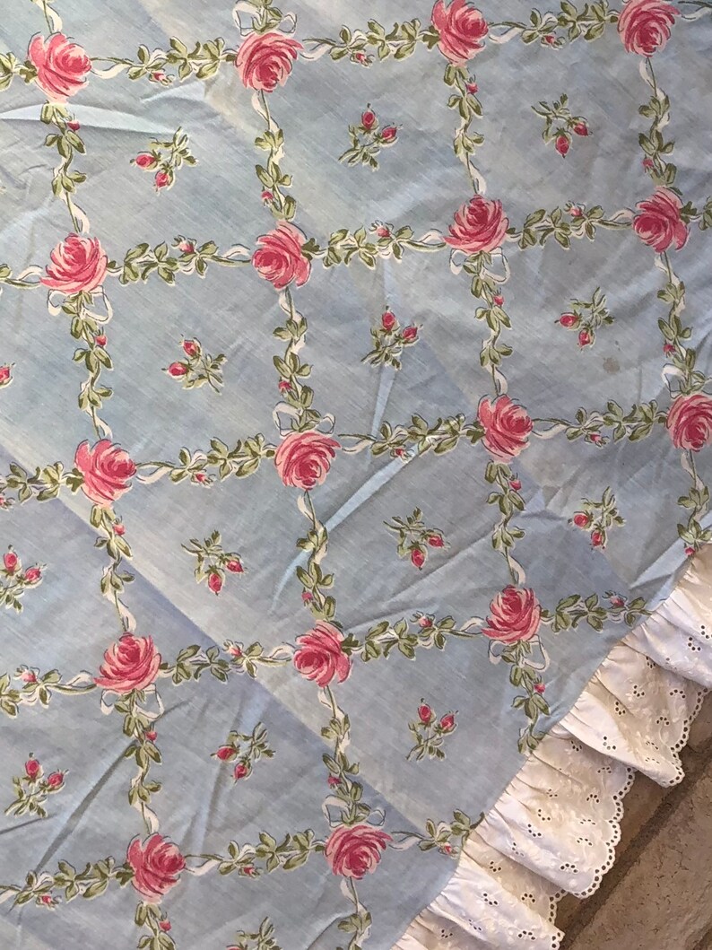 Vintage Vera Neumann Sheet Floral Rose Ruffle Eyelet Bedding Full Flat ...