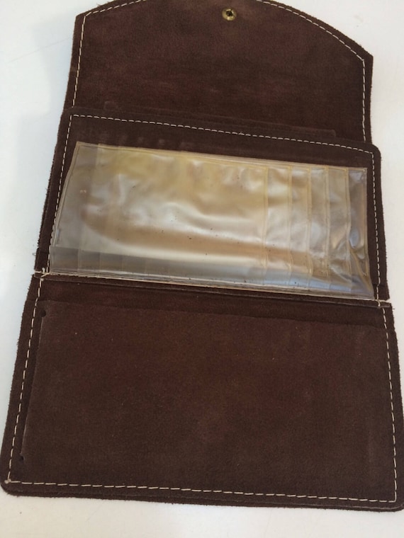 Vintage 70s suede wallet mod checkbook cover trifold … - Gem