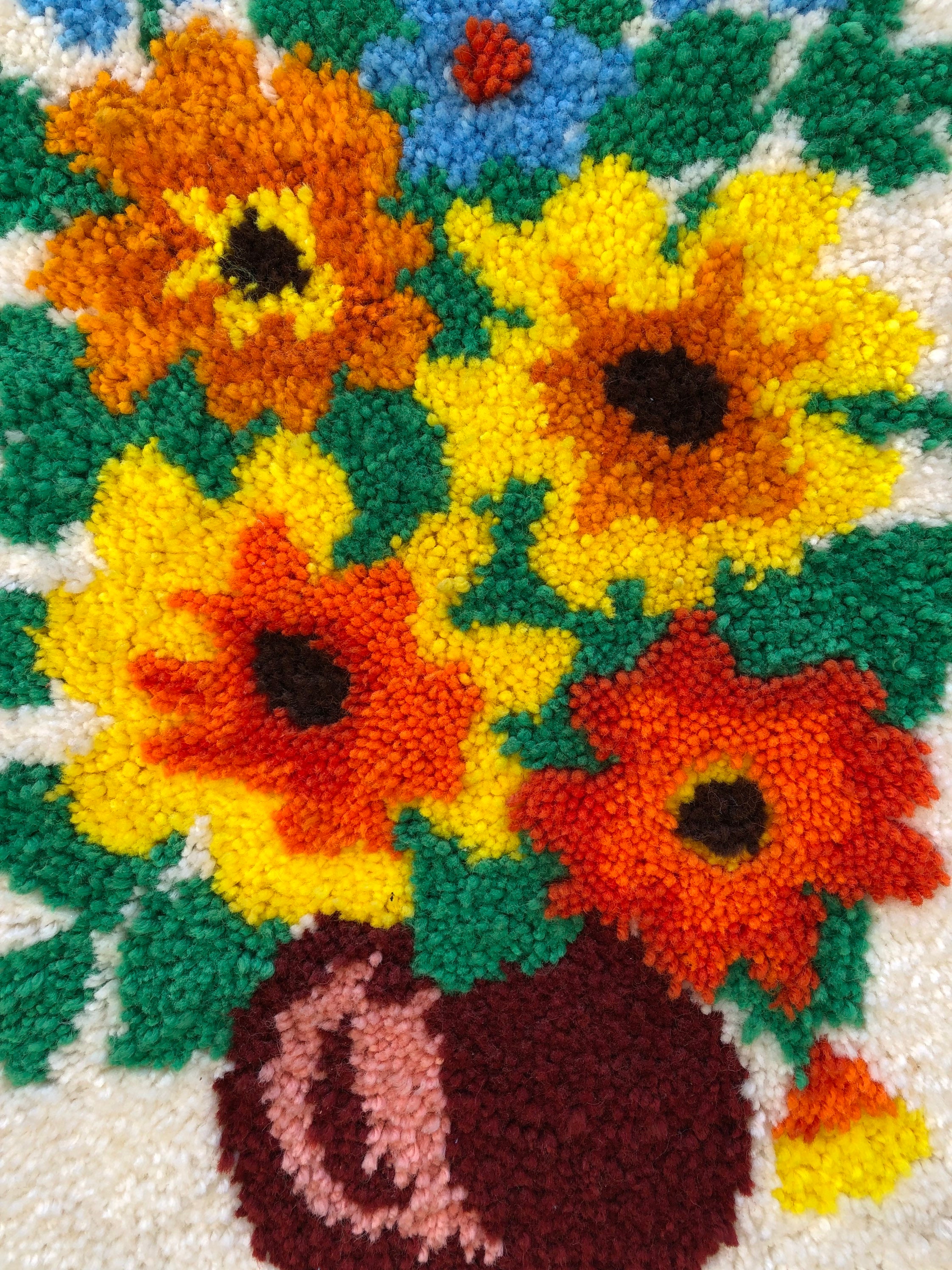 Vintage Latch Hook Wall Hanging Large Flower Power Hippie Rainbow ...