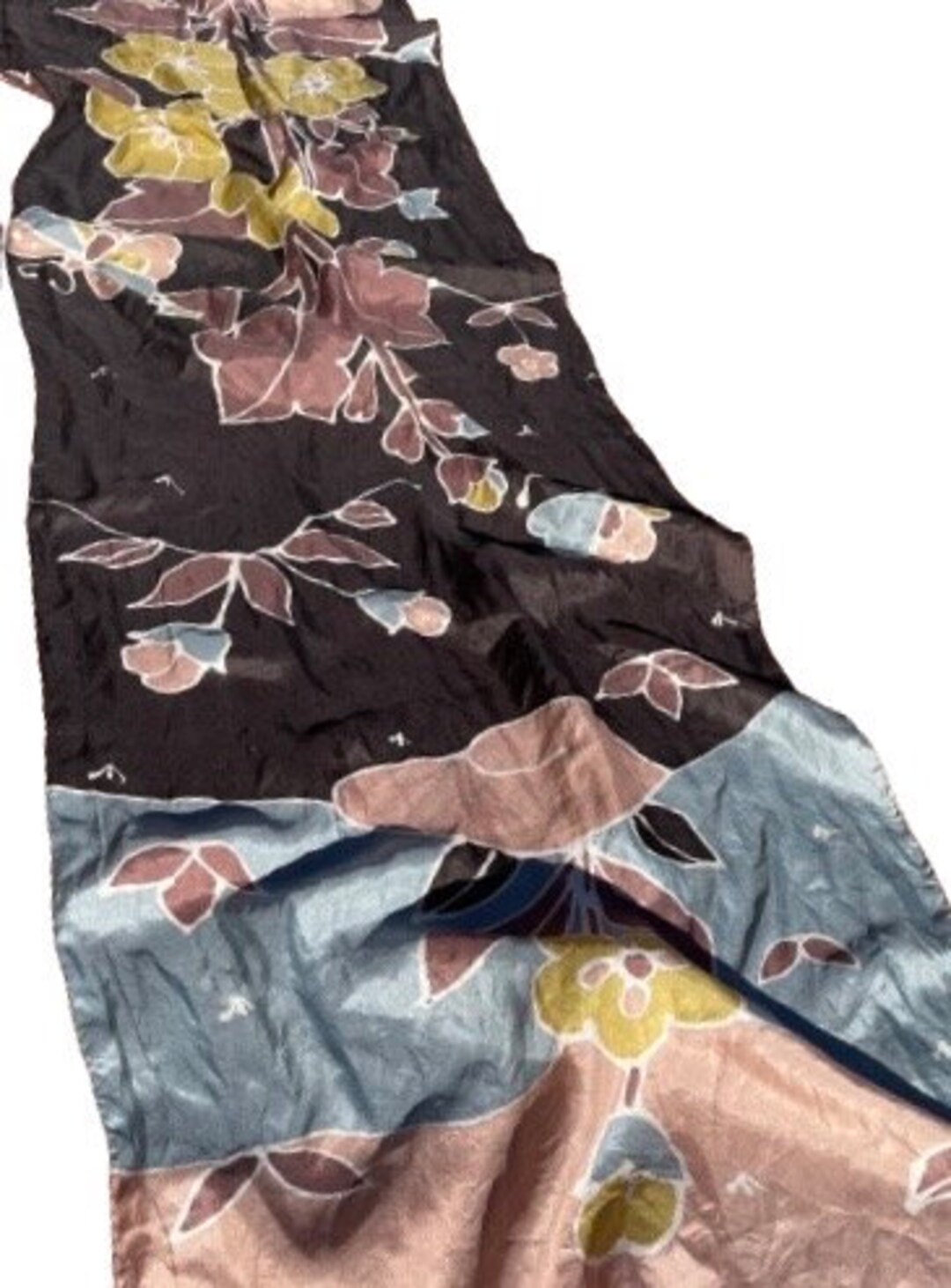 Vintage 70s Mod Silk Scarf Modern Asian Floral Motif Extra Long Graphic ...