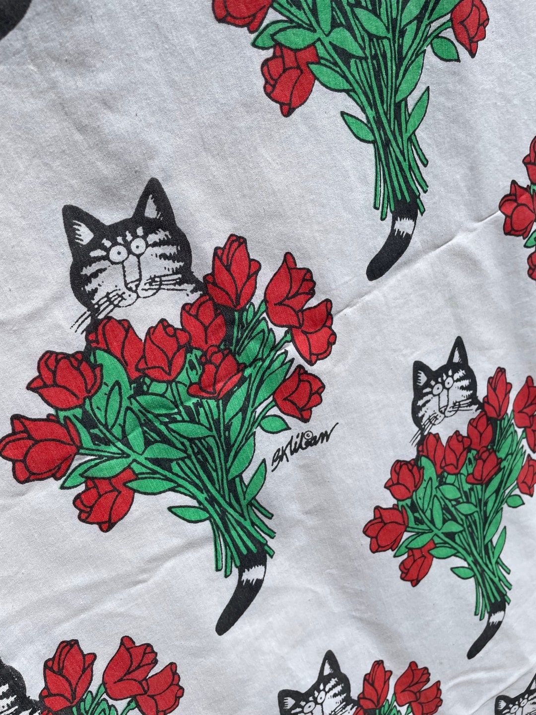Vintage Kliban Cat Roses Full Flat Sheet - 80s Novelty Bedding - Etsy