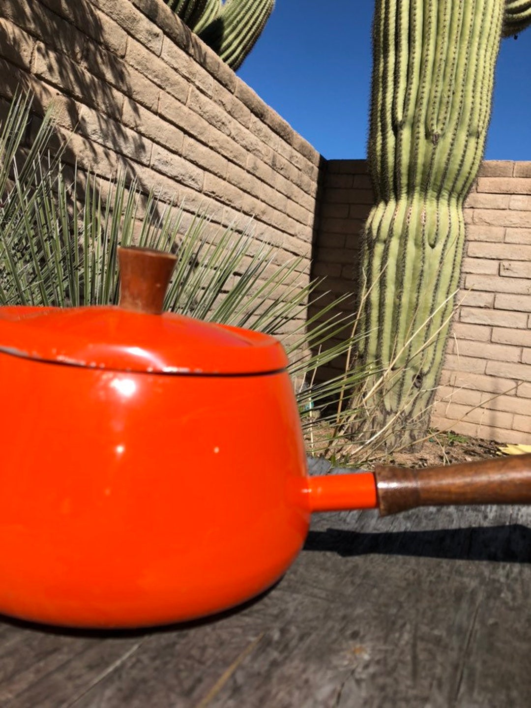 Vintage Enamelware Saucepan Orange Fondue Pot Cookware Enamelware Sauce ...