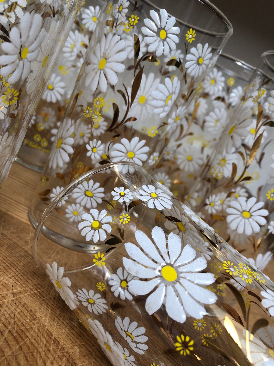 Vintage Barware Glass Set Culver Ltd Daisy Painted Enamel 22k | Etsy