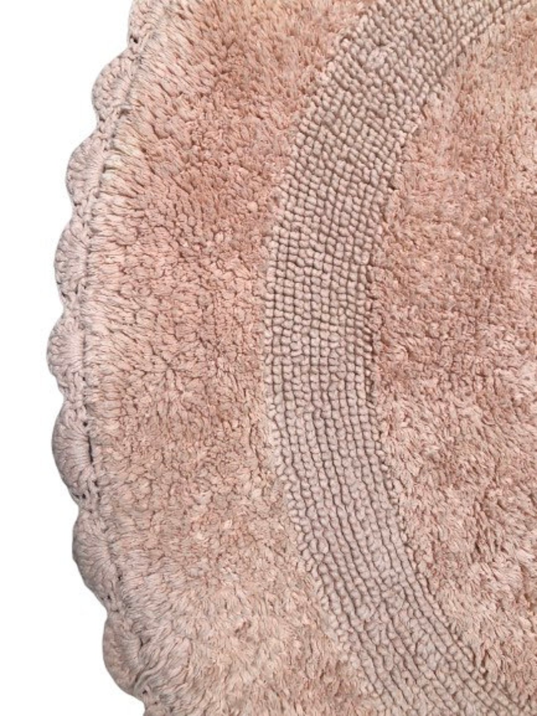 Vintage Chenille Bathmat, Round Cotton Rug Peach Floor Mat, Mod Throw ...