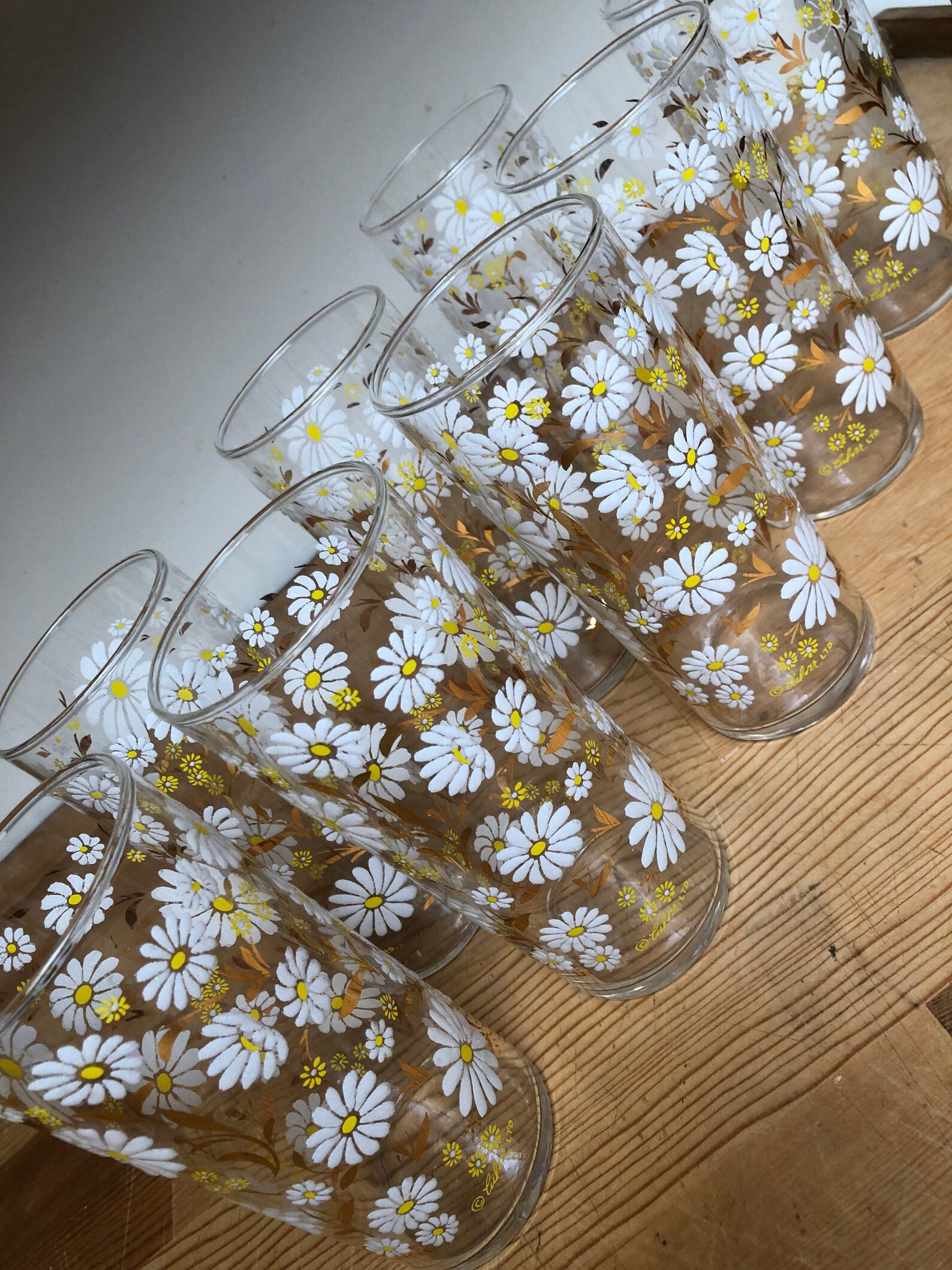 Vintage Barware Glass Set Culver Ltd Daisy Painted Enamel 22k Gold Leaf ...
