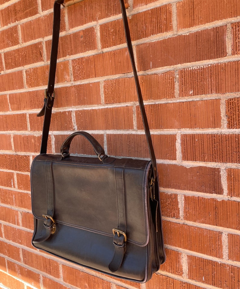 Vintage Coach STYLE Leather Laptop Bag 80s Black Leather Satchel ...