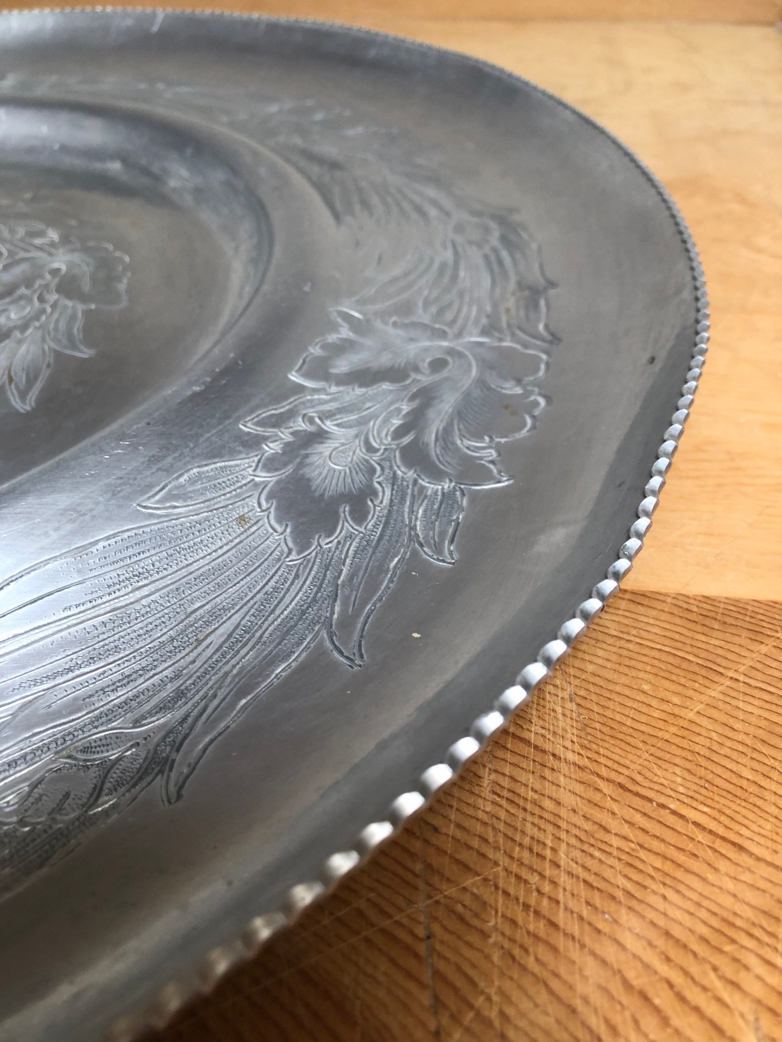 Vintage Hand Forged Metal Serving Tray Floral Embossed Hammered ...