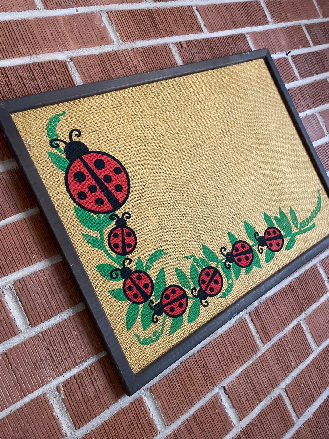 Vintage Ladybug Bulletin Board Framed Burlap Ladybug Note Board Memo ...