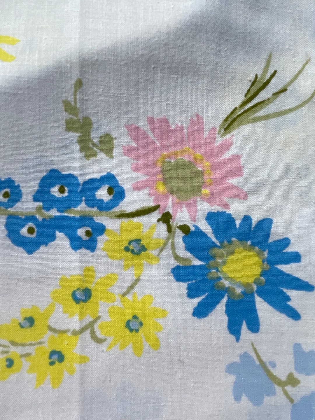 Vintage Floral Fitted Sheet Pair 70s Flower Power Twin Bedding Blue ...